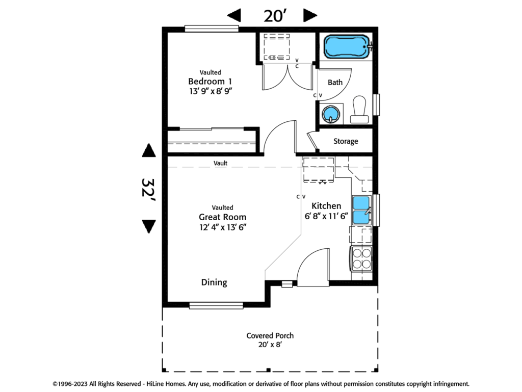 Plan 500B | Attached ADU | 500 Sq. Ft. | HiLine Homes